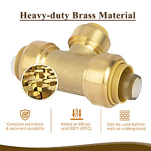 JUWO 3/4"x 3/4" x1/2" Reducing Tee for PEX, Copper, CPVC Pipe, Push to Connect Brass Plumbing Fitting with Disconnect Clip (1 Pack)