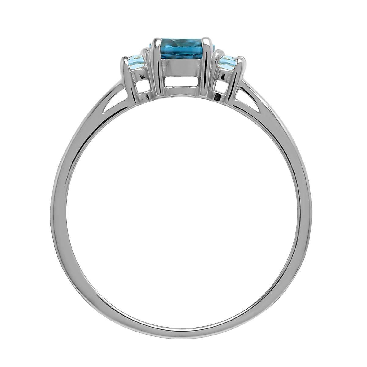 Silvershake Petite Genuine London Blue and Swiss Blue Topaz White Gold Plated 925 Sterling Silver Ring Size 5.5