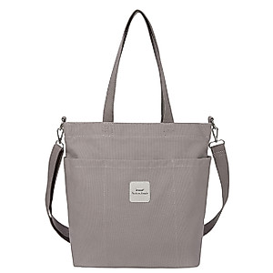 Iswee Canvas Tote Bag with Zipper Multi Pockets Tote Purse for Women Fashion Crossbody Tote Shoulder Bag Handbag Everyday Bag(Grey)