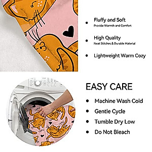 Kamoxi Cat Throw Blankets Cute Orange Cats Kitty Kawaii Pets on Pink Blanket Cat Lover Gifts for Women Girls Baby, Soft Sofa Bed Chair Couch Fleece Flannel Fluffy Plush Blanket Bedding 50"x40"