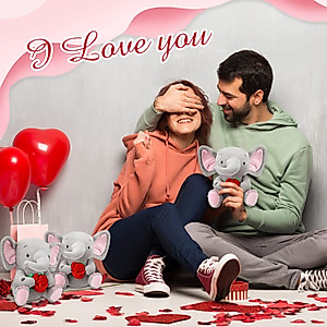 2 Pcs Elephant Stuffed Animal with Rose Soft Plush Elephant Animal Toy for Valentines Day Gifts Women Men Girl Boy Baby Shower Birthday Party Favors, 8 Inches
