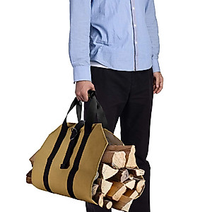 SYNTRIFIC Canvas Fireplace Carrier Log Tote Bag Indoor 40"x19" Firewood Totes Holders Fire Wood Carriers Carrying for Outdoor Waxed Durable Fireplace Wood Stove Accessories