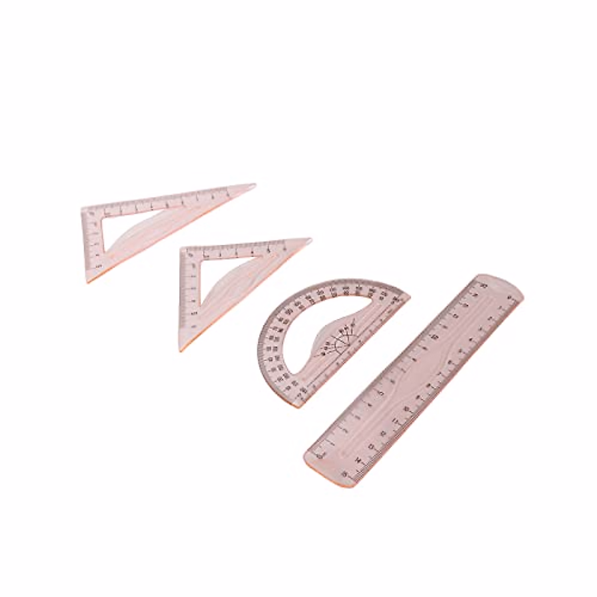 FarBoat Set of 4pcs Translucent Soft PVC Ruler Kit Flexible Straight Ruler Triangular Ruler Protractor Angle Gauge (Clear Orange)