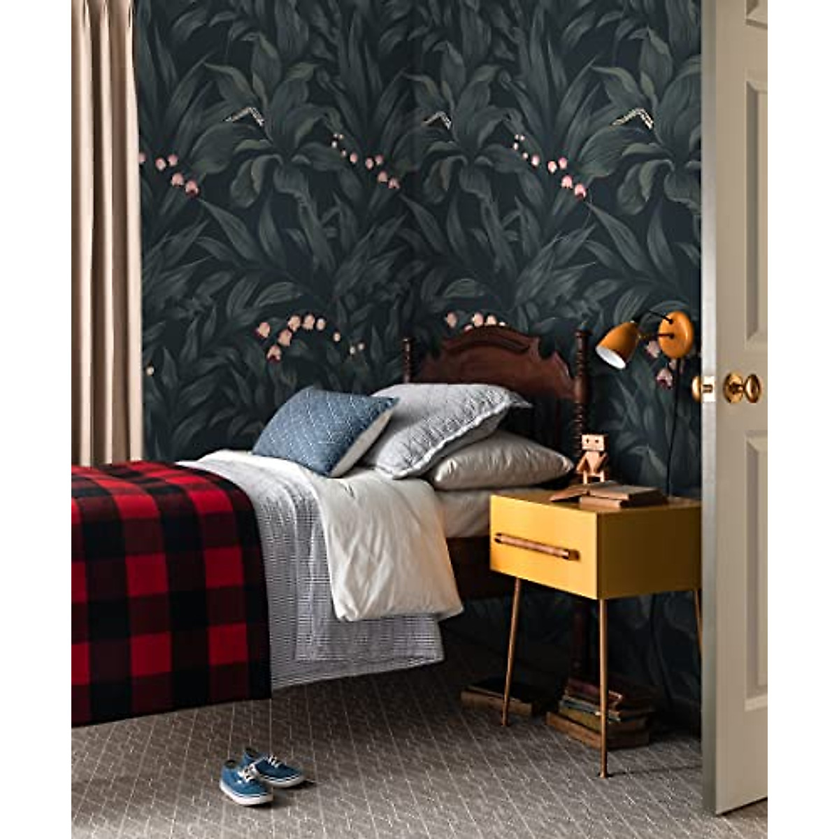 Guvana Leaves Wallpaper Floral Peel and Stick Wallpaper Dark Leaf Self Adhesive Wallpaper Flower Contact Paper 16.14''x78.7'' Modern DIY Wallpaper Removable Wallpaper for Bedroom Wall Cabinets Decor