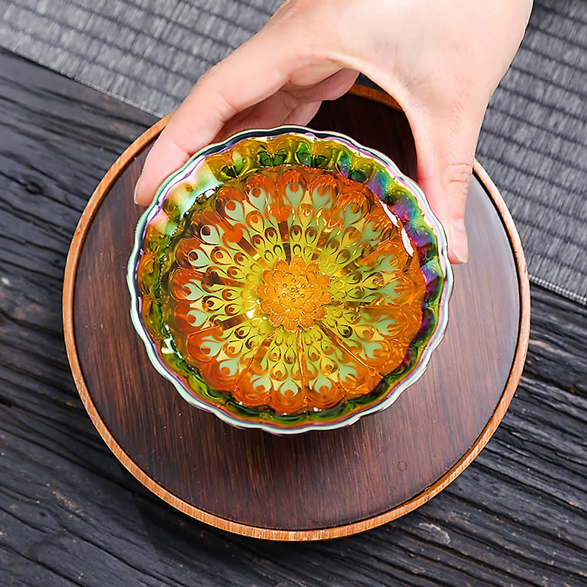 JianZhan Tenmoku Ceramic Handmade TeaCup Porcelain Teacup Kungfu Tea Cup Tenmoku Teacup Master Teacup Ceremonial Matcha Tea Mug Shape,Golden Lotus