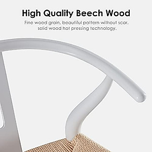 Farini Dining Room Chairs Wishbone Rattan Chair Solid Wood Armchairs Y Shaped Backrest Hemp Seat for Home Restaurant Fully-Assembled(Set of 2,White-Beige Seat)