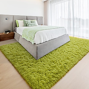 YJ.GWL Area Rugs for Living Room Bedroom, 4x6 Machine Washable Large Green Carpet, Soft Fluffy Shaggy Thick Big Shag Indoor Floor Rug for Kids Boy and Girls Room Dorm Home Decor Aesthetic