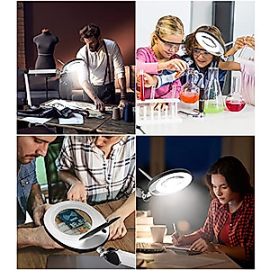 Cosywarm Magnifying Lamp, Upgrade 5 Diopter Glass, Magnifying Glass with Light and Clamp Hands Free, Adjustable Swivel Arm, LED Magnifier Work Lamp for Reading, Hobbies, Workbench.