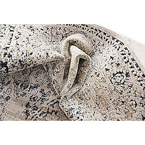 Unique Loom Chateau Collection High-Low Pile, Vintage, Traditional, Distressed, Medallion Area Rug (4' 0 x 6' 0 Rectangular, Beige/Navy Blue)