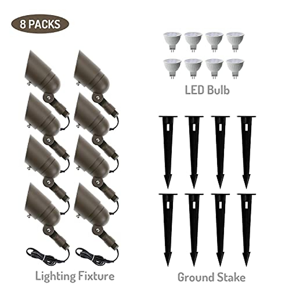 4W LED Landscape Lighting Landscape Lights Spotlights GL103-BZLED8 AC/DC 12V Low Voltage Warm White Waterproof for Driveway,Yard, Lawn,Patio,Walls,Trees,Flags,Outdoor Light (Bronze, 8 Pack)