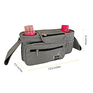 Baby Amor Stroller Organizer with Insulated Cup Holder. Detachable Phone Bag & Shoulder Strap. Fits any stroller.