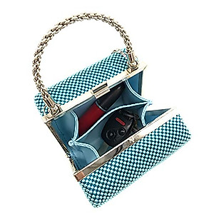 XX-Small clutch Metal beaded mesh evening box purse for Cocktail Party Prom Wedding Banquet (Matt-Blue)