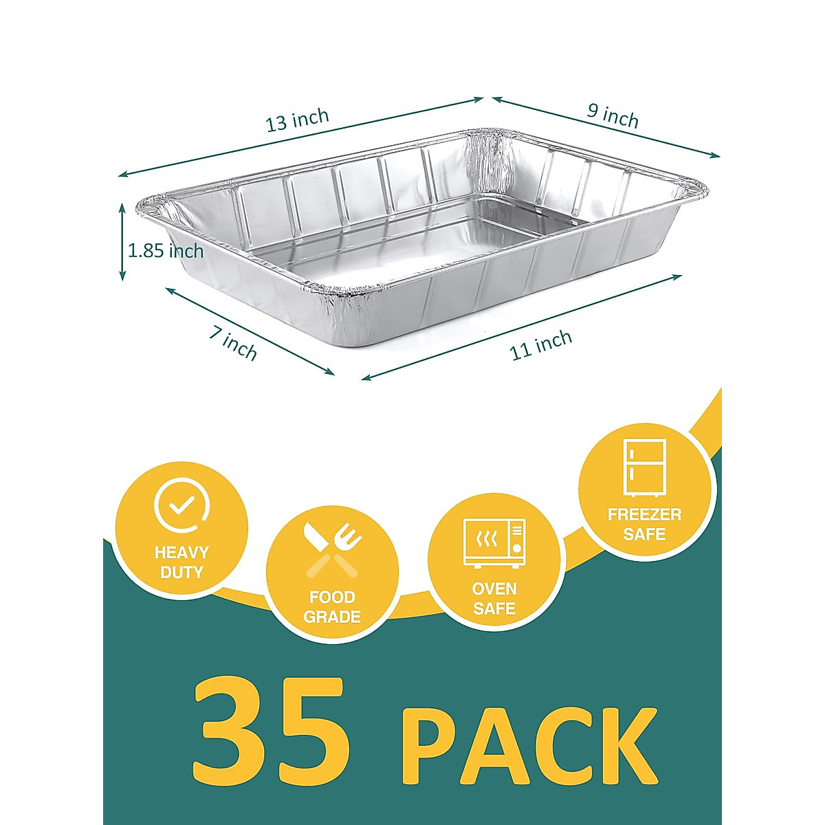 NEEBAKE 35 Pack 9x13 Disposable Aluminum Pans - Large-Aluminum-Foil-Pans-Half-Size-Tin-Foil-Baking-Pans-Heavy-Duty-Steam-Table-Tin-Trays-Containers-for-Prepping-Food-Cooking-Roasting-Heating