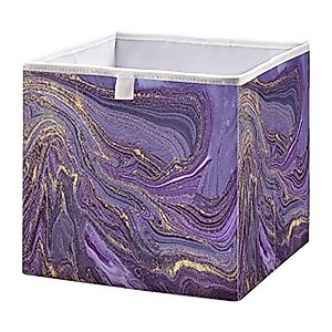 Kigai Purple Marble Abstract Cube Storage Bins - 11x11x11 in Large Foldable Cubes Organizer Storage Basket for Home Office, Nursery, Shelf, Closet