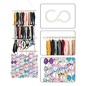 MoHern Headband Bow Holder Organizer for Girls, Baby Hair Bows Hanger with 30 Hooks, Hair Clip Accessories Storage Macrame Rack Boho Wall Hanging Decor for Nursery Room