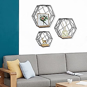 Fasmov 3 Pack Hexagon Shelves Wall Mounted Floating Shelves, Farmhouse Storage Shelves for Wall Decor for Living Room, Kitchen and Bedroom