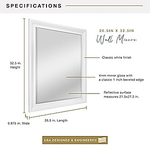 MCS Large Wall Mirror, Modern Rectangle Mirror Home Decor for Living Room, Bedroom, or Bathroom, 26.5 by 32.5 Inch, White