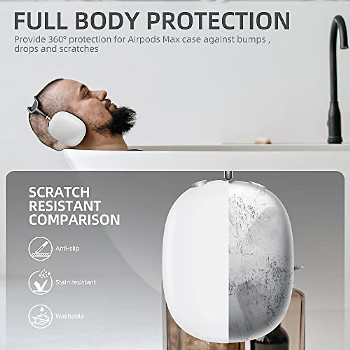 Seltureone Silicone Case Cover for AirPods Max, Anti-Scratch No Yellowing Accessories for AirPods Max, Precise Fit, Scratch-Resistant, Lightweight and Stylish (White)