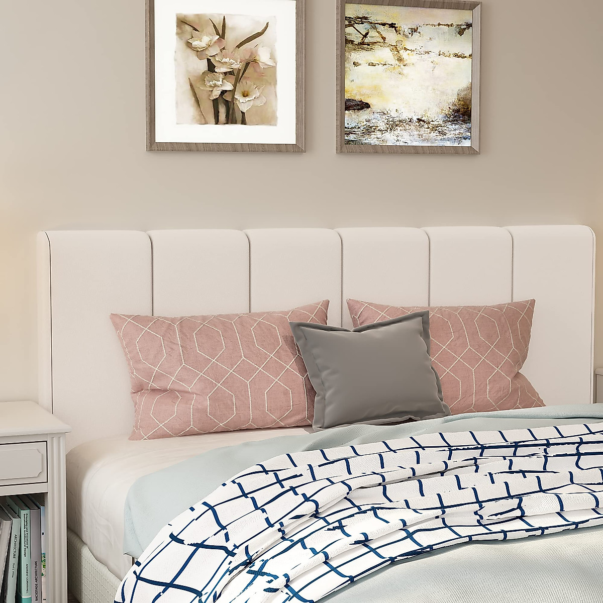 HAOBO Home Upholstered Headboard Foldable King Size Headboards Eastern King/California King Faux Leather Panel with Height Adjustments-White