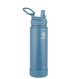 Takeya Actives Insulated Stainless Steel Water Bottle with Straw Lid, 24 Ounce, Bluestone