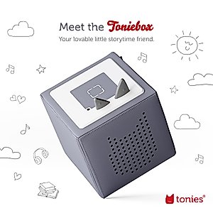 Toniebox Audio Player Starter Set with National Geographic Astronaut, Dinosaur, Whale, Penguin, and Playtime Puppy - Listen, Learn, and Play with One Huggable Little Box - Gray