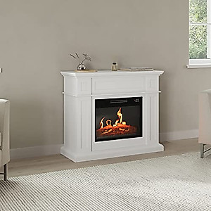 Electric Fireplace with Mantel - Freestanding Heater with Remote Control, Adjustable LED Flames and Faux Logs - Living Room Decor by Northwest (White)