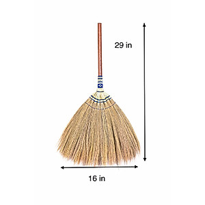 SN SKENNOVA - 28-inch of Short Asian Broom Whisk Broom Thai Natural Grass Broom Solid Wood Handle for RV's Tent Camping