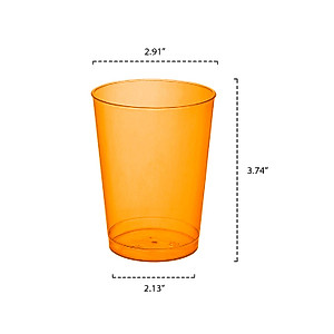 Party Essentials Hard Plastic 10-Ounce Party Cups and Tall Tumblers, Neon Orange, 25-Count