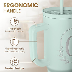 Personalized Monogrammed Tumbler with Handle 40oz, Letter C Tumblers Insulated Coffee Travel Cup, Custom Initial Gift for Women Girls Friends, Monogram Gift for Christmas Birthday Mothers Day