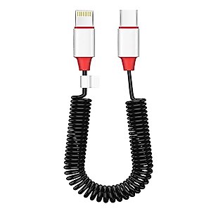 AICase Coiled USB-C to Lightning Cable for Apple CarPlay,Expansion Spring Coiled Cable,PD Type C Scalable Charging Cable for iPhone 14/13/13 Pro 12 Pro Max 12 11 X XS XR 8 Plus,AirPods Pro