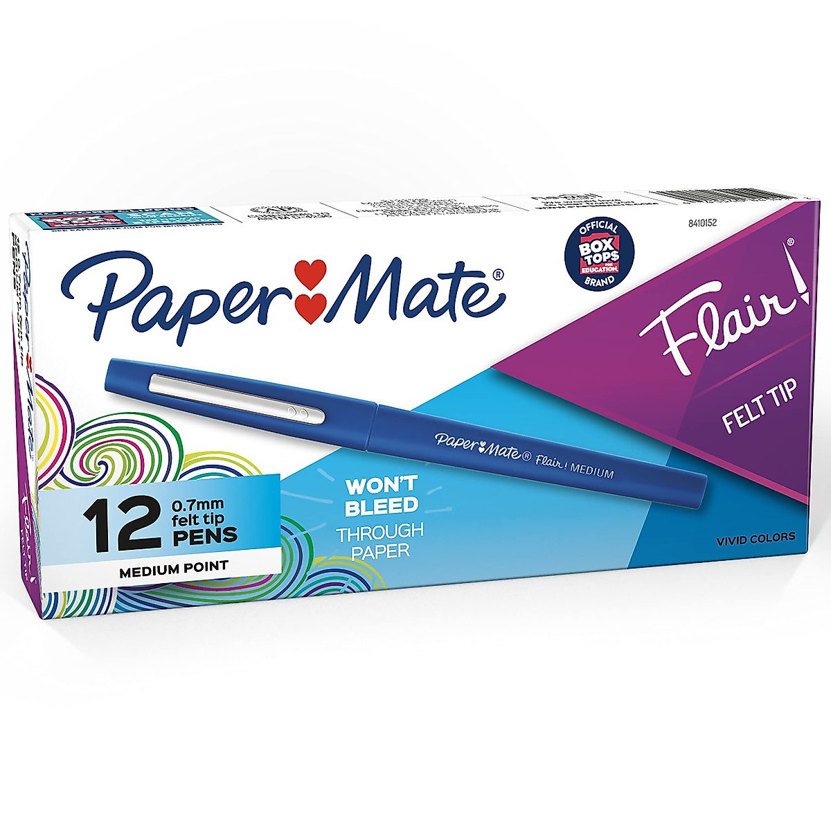Paper Mate Flair Felt Tip Pens, Medium Point (0.7mm), Blue, 12 Count