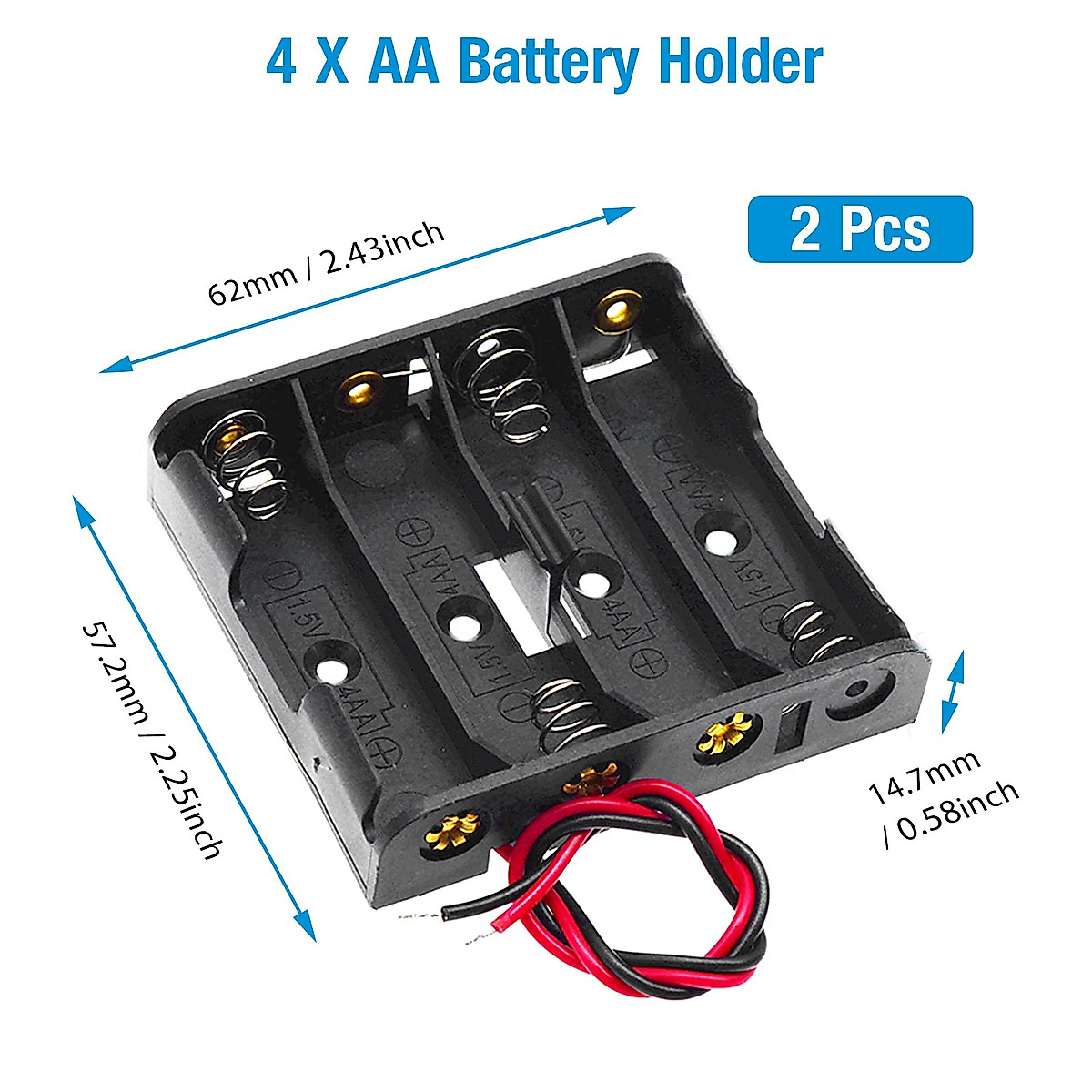 QTEATAK 8 Pack AA Battery Holder Bundle with Wire 1 AA Battery Holder 1.5V, 2 Pcs, 2 AA Battery Holder 3V, 2 Pcs, 3 AA Battery Holder 4.5V, 2 Pcs, 4 AA Battery Holder 6V, 2 Pcs