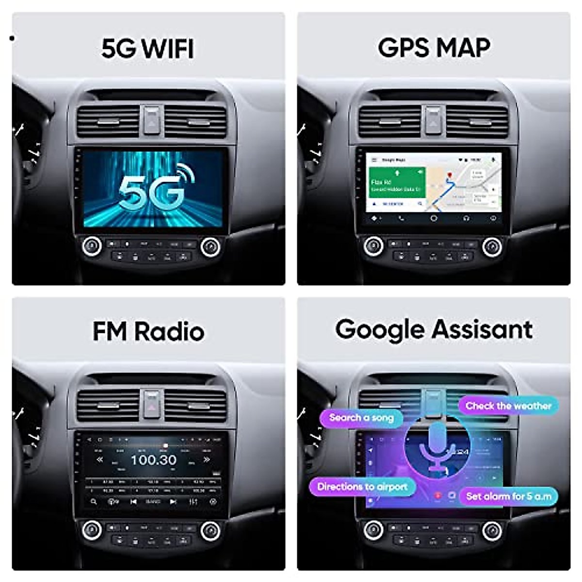 10.1 Inch 5G WiFi 8 Core Car Stereo Radio for Honda Accord 7th (2G Ram+32G ROM) 2003-2007 with Carplay Android Auto,Android 10.0 GPS Navigation Support 48EQ Mirroring Airplay Backup 1080P SWC