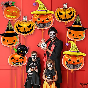 KatchOn, Huge Halloween Pumpkin Balloons Set - 34 Inch, Pack of 8 | Pumpkin Halloween Balloons for Halloween Birthday Party Decorations | Halloween Mylar Balloons for Halloween Party Decorations