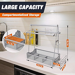 LAPACKER Grill Utensil Caddy, BBQ Silverware Caddy with Paper Tower Holder, Picnic Condiment Caddy Utensil Cutlery Holder for Out Grilling, Camping Accessories Organizer for Rv and Patio