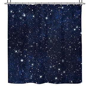Riyidecor Night Sky Space Shower Curtain (No Glitter) Star Bathroom Decor 72Wx72H Inch Backdrop Dark Blue Cosmic Starry Fantasy Galaxy Universe Outer Space Fabric Waterproof 12 Plastic HooksRY-KKCQ