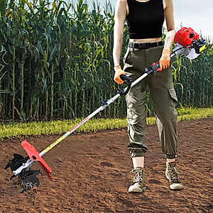 Garden Tiller Cordless,42.7CC 2-Stroke Single-Cylinder Gasoline Engine Rototiller Gas Powered,1.25KW Mini Tiller Cultivator,Cultivated Land Reclamation Tillage Ripper Garden Cultivators for Gardening