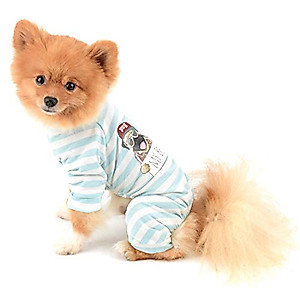 Zunea Dog Pajamas for Small Dogs Girl Boy Soft Cotton Puppy Clothes Jumpsuit Sleeping Wear Rompers Striped Printed Bodysuit Pyjamas Pet Overalls Outfits Apparel for Chihuahua Doggie Cat Blue M