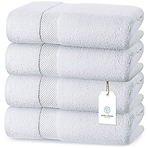 White Classic Luxury Bath Towels Large - Cotton Hotel spa Bathroom Towel |30x56 | 4 Pack | White