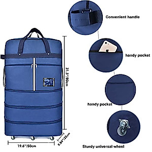 ELDA Expandable Foldable Suitcase Collapsible Luggage with Universal Spinner Wheels Rolling Duffle Bags for Travel Large Capacity Lightweight Suitcases for Men Women