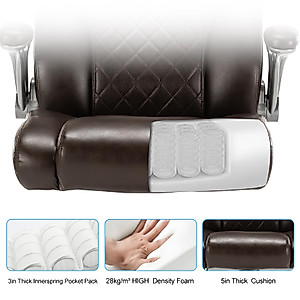 Seevoo Executive Office Chair Desk Swivel Chair High Back Computer Chair - Adjustable Lumbar Support with Flip-Up Arms PU Leather Chair with Spring Cushion (Brown)