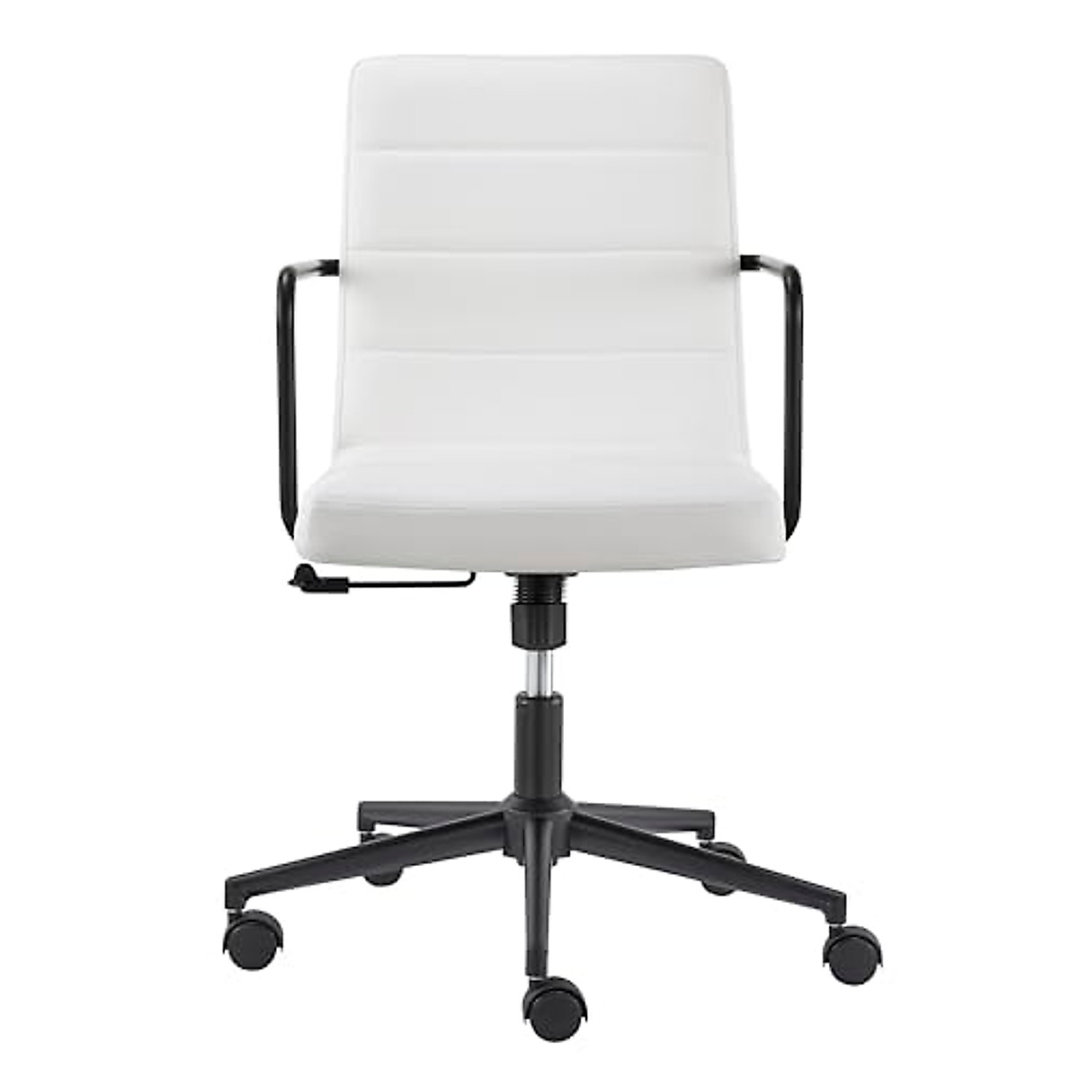 Euro Style White Faux Leather/Black Steel Leander Rolling Office Chair with Armrests - Modern Computer Desk Chair with Wheels for Work, Gaming