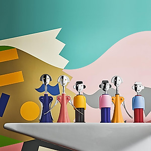 Alessi AM23 PAZ - Alessandro M. Corkscrew in thermoplastic resin, pink and blue and chrome plated zamak.