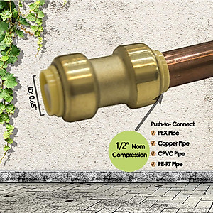 HQMPC Push Fit PEX Fittings Straight Coupling 1/2", Push-to-Connect Copper, CPVC, No Pb Brass Plumbing Fittings (2PCS 1/2 Inch(1/2"))