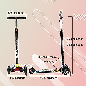 Scooter for Kids 3 Wheels Scooter Kids Scooter 4 Adjustable Height Lean to Steer Extra-Wide Deck Kids Scooter with LED Light Up Wheels Toddlers Girls & Boys from 3 to 12 Year-OldLearn to Steer