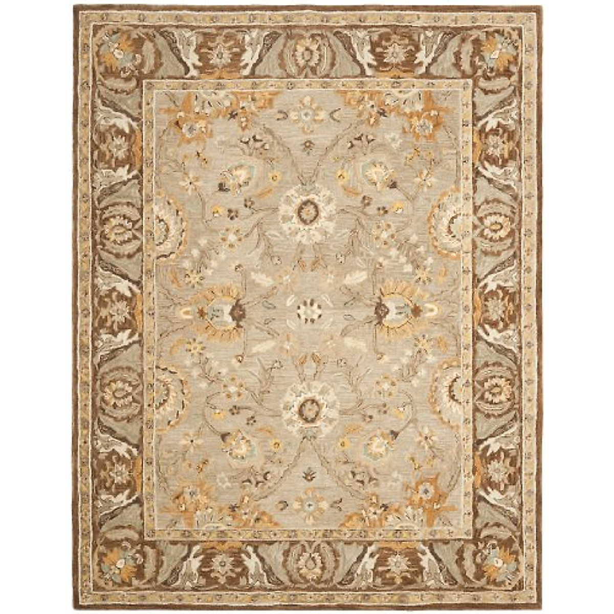 SAFAVIEH Anatolia Collection 8' x 10' Dark Grey / Brown AN558A Handmade Traditional Oriental Premium Wool Area Rug