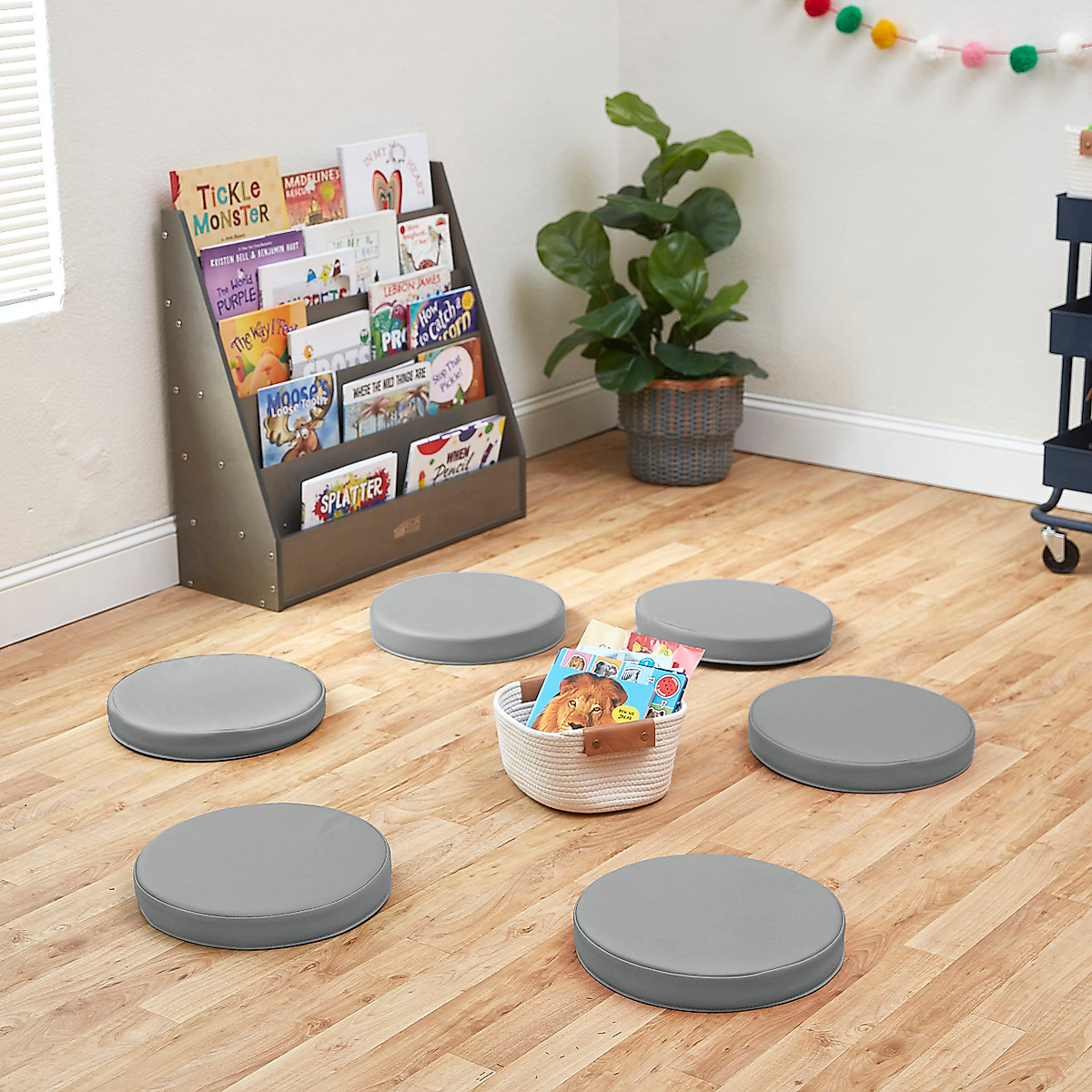ECR4Kids SoftZone Floor Cushions with Handles, 2" Deluxe Foam, Round, Grey, (6-Pack)
