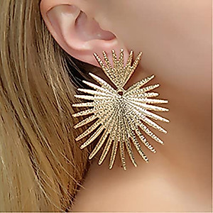 Gold star earrings, celestial earrings, metal star earrings, geometric earrings, statement earrings, flower earrings. (Gold)