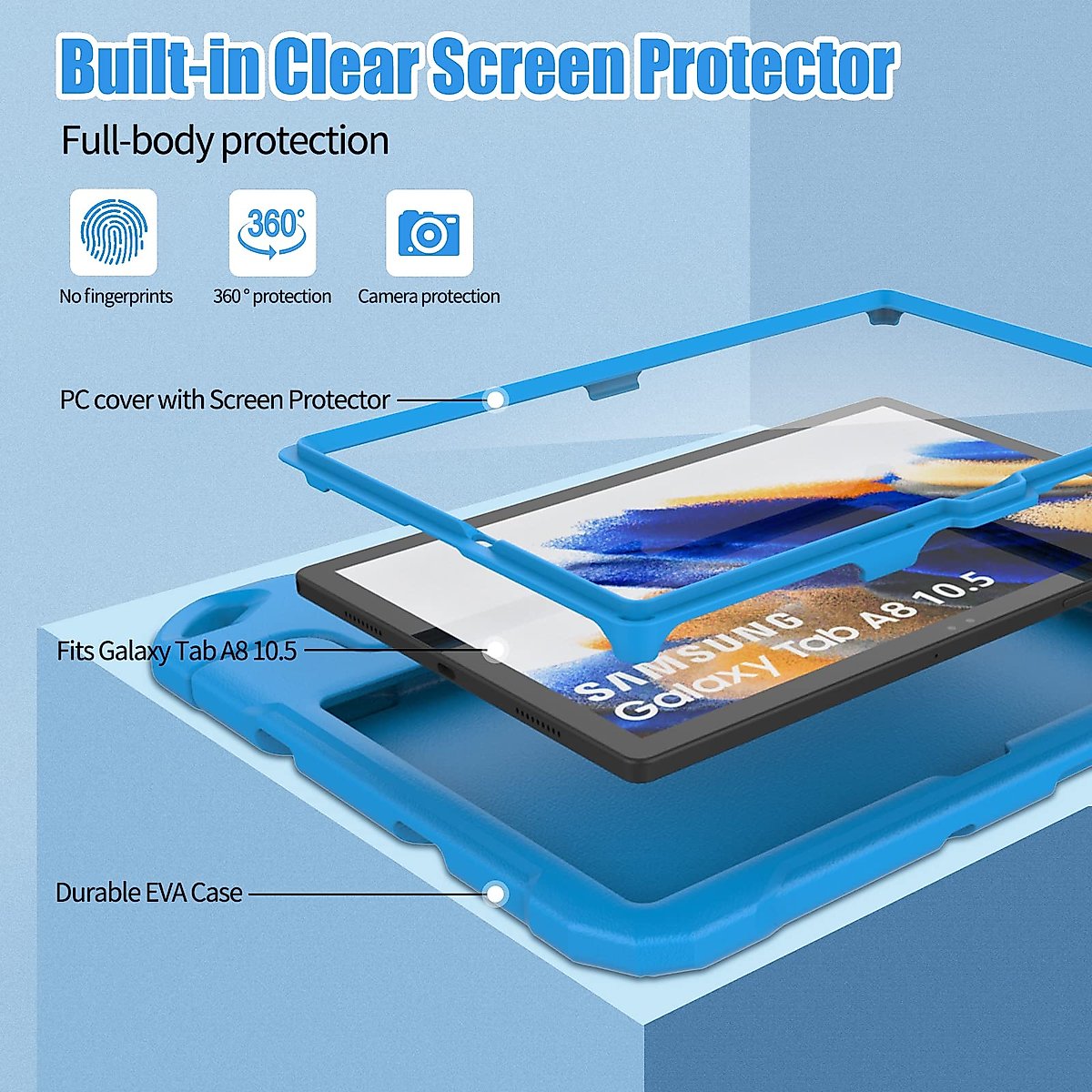 RTOBX Kids Case for Samsung Galaxy Tab A8 10.5 Inch 2022, Galaxy Tab A8 Case with Screen Protector, Shockproof Handle Stand Case for Samsung Galaxy Tab A8 10.5” 2022 (SM-X200/SM-X205/SM-X207), Blue