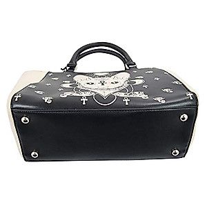 Lost Queen Gothic Bastet Sphynx Cat Occult Goth Satchel Handbag, Black, Cream, Small